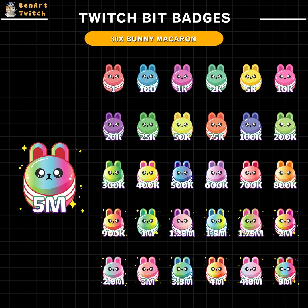 30x Bunny Macaron Twitch Bit Badges, Bunny Twitch Badges, Complete ...