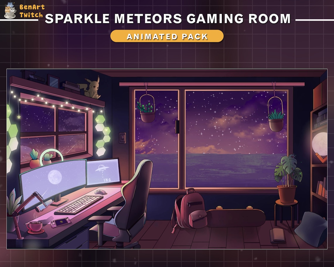 Animated Twitch Overlay Cozy PC Room Ocean Beachfront, Lofi Game Room ...