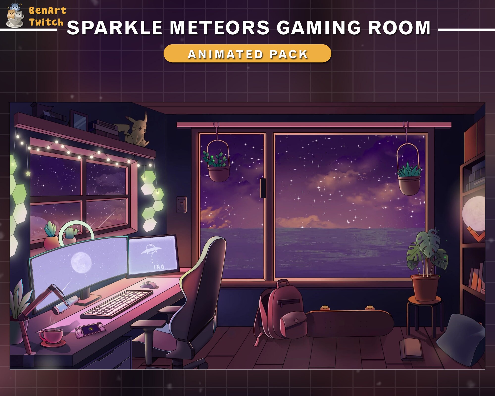 Animated Twitch Overlay Cozy PC Room Ocean Beachfront, Lofi Game Room ...