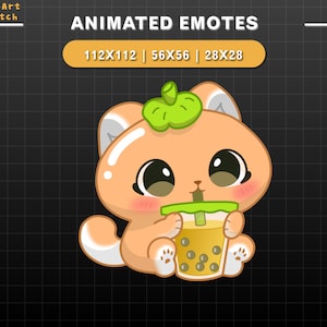 Animated Twitch Emote Cute Cat Drink Boba Tea, Cat Twitch Emotes, Cute ...