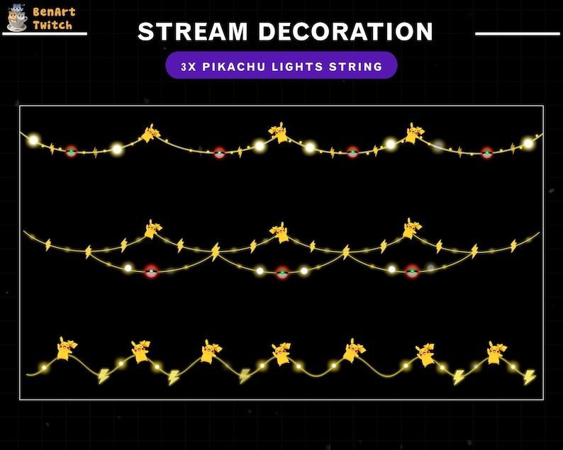 3x Animated Cute Pikachu Lights String Stream Decoration, Pikachu ...
