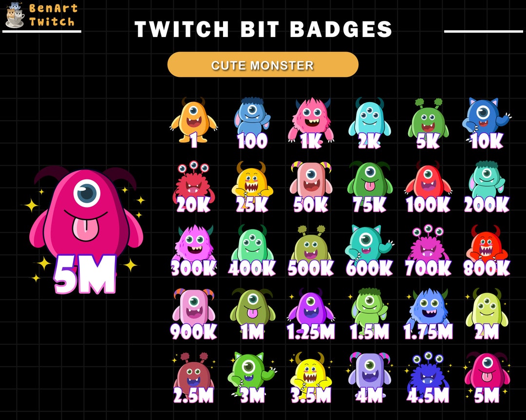 30x Cute Monsters Twitch Bit Badges, Halloween Twitch Badges, Complete Twitch Bit Badges Set ...
