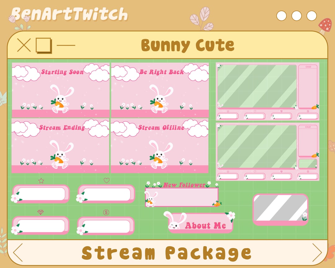 Animated Bunny Twitch Overlay Stream Package, Cute Cozy Bunny Kawaii ...