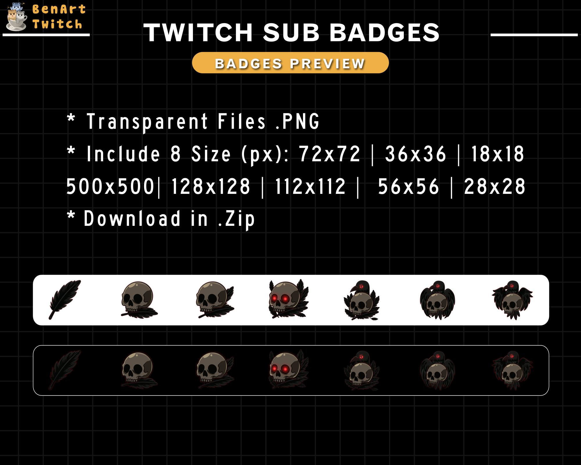 Raven Skull Twitch Sub Badges, Horror Twitch Badges With Crow, Skull ...