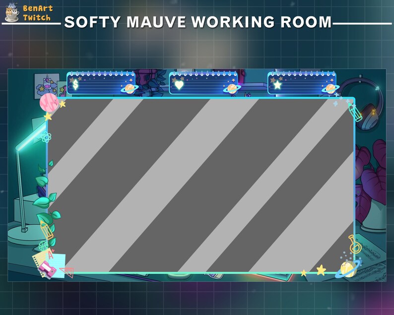 Animated Twitch Overlay Softy Mauve Working Room, Neon Lo-fi Desk ...
