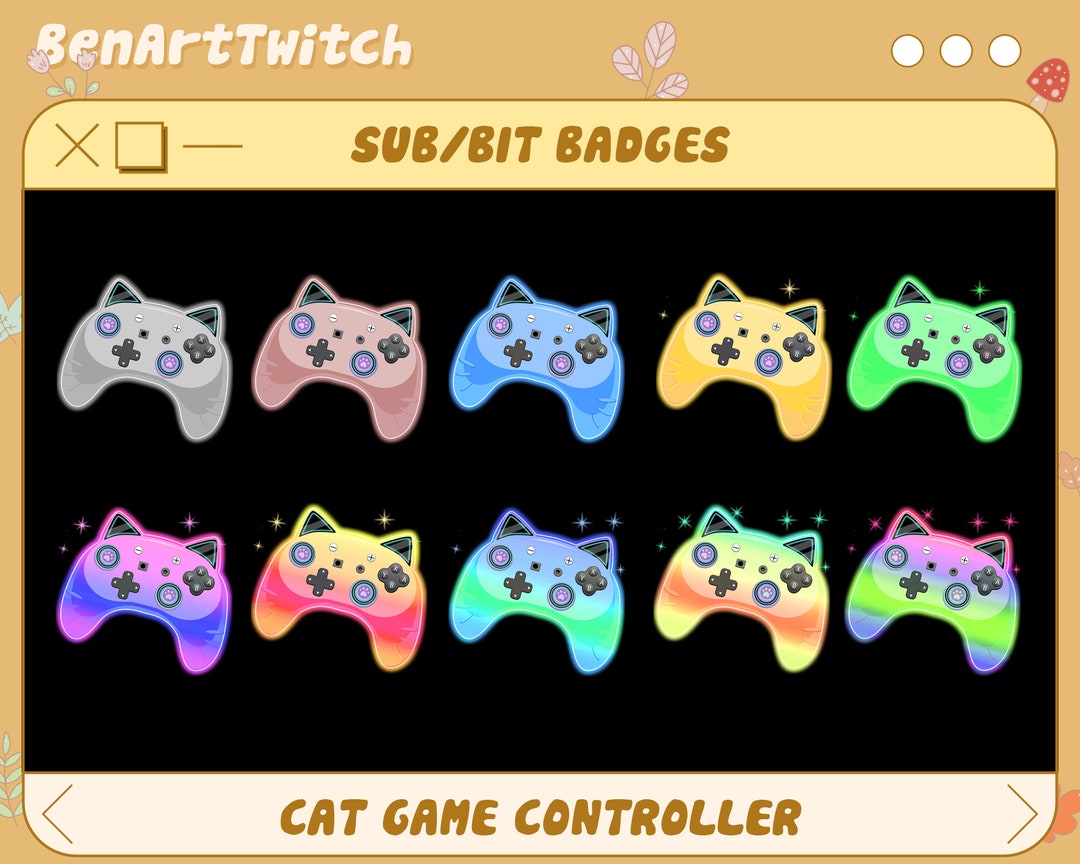 10x Colorful Cat Controller Gaming Twitch Sub Badges, Controller Gaming ...