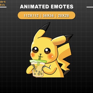 Animated Twitch Emote Pikachu Drink Boba Tea, Cute Pokemon Twitch ...