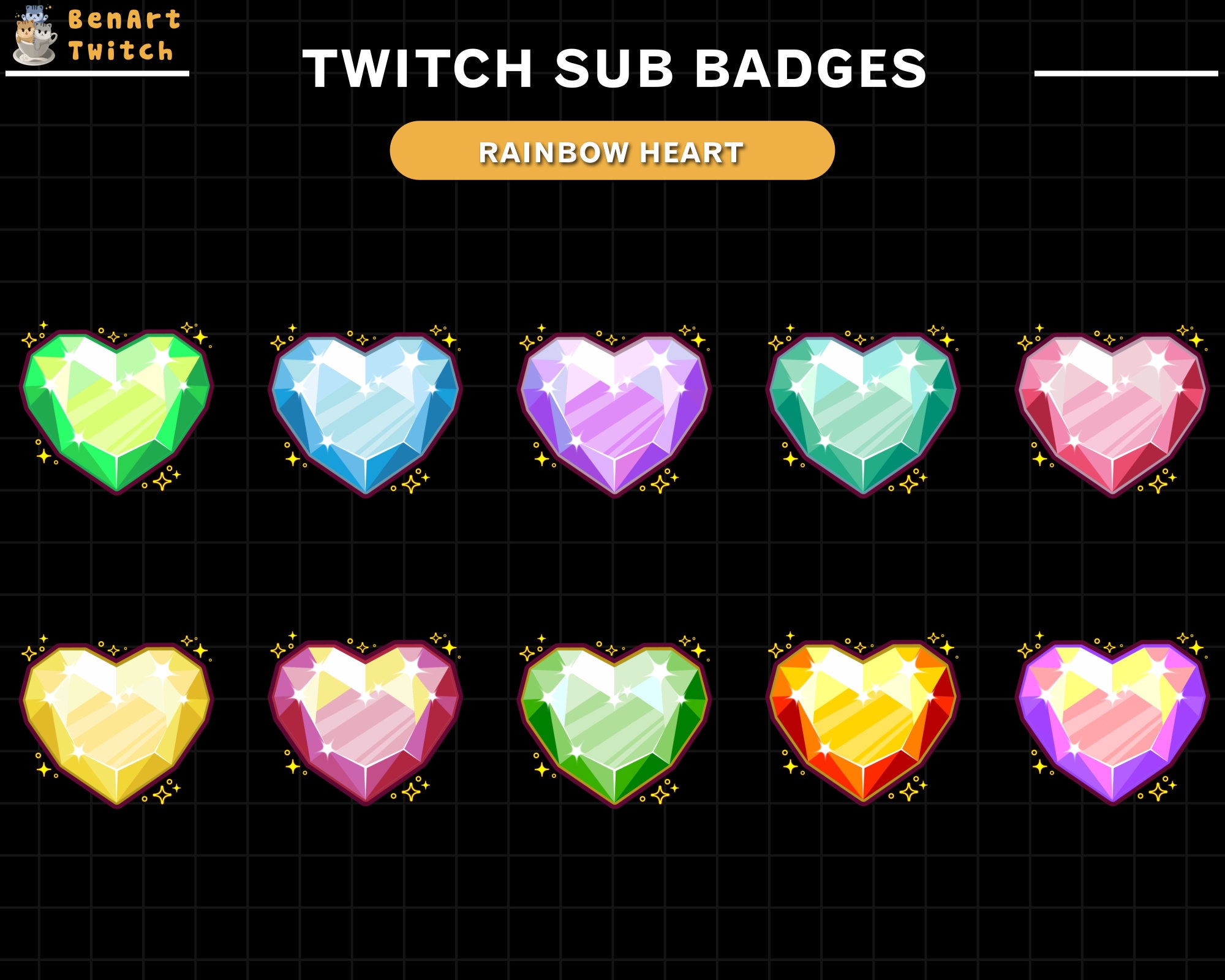 Crystal Heart Twitch Sub Badges, Diamond Heart Twitch Badges for ...