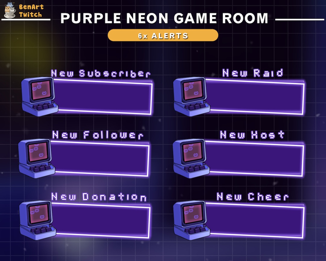 Neon Purple Animated Stream Alerts, Twitch Alerts for Streamers and ...