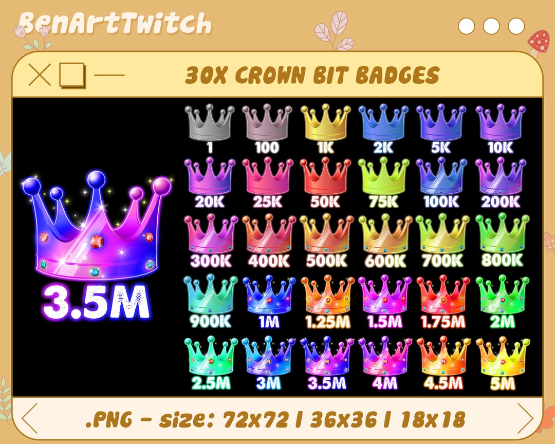 30x Crown Twitch Sub Bit Badges, Diamond Crowns Sub Badges, Complete ...