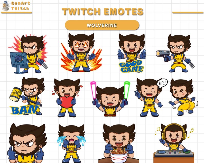 Wolverine Twitch Emote Pack – Cute Chibi Static Emotes for Streamers ...