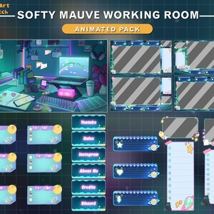 Animated Twitch Overlay Softy Mauve Working Room, Neon Lo-fi Desk ...