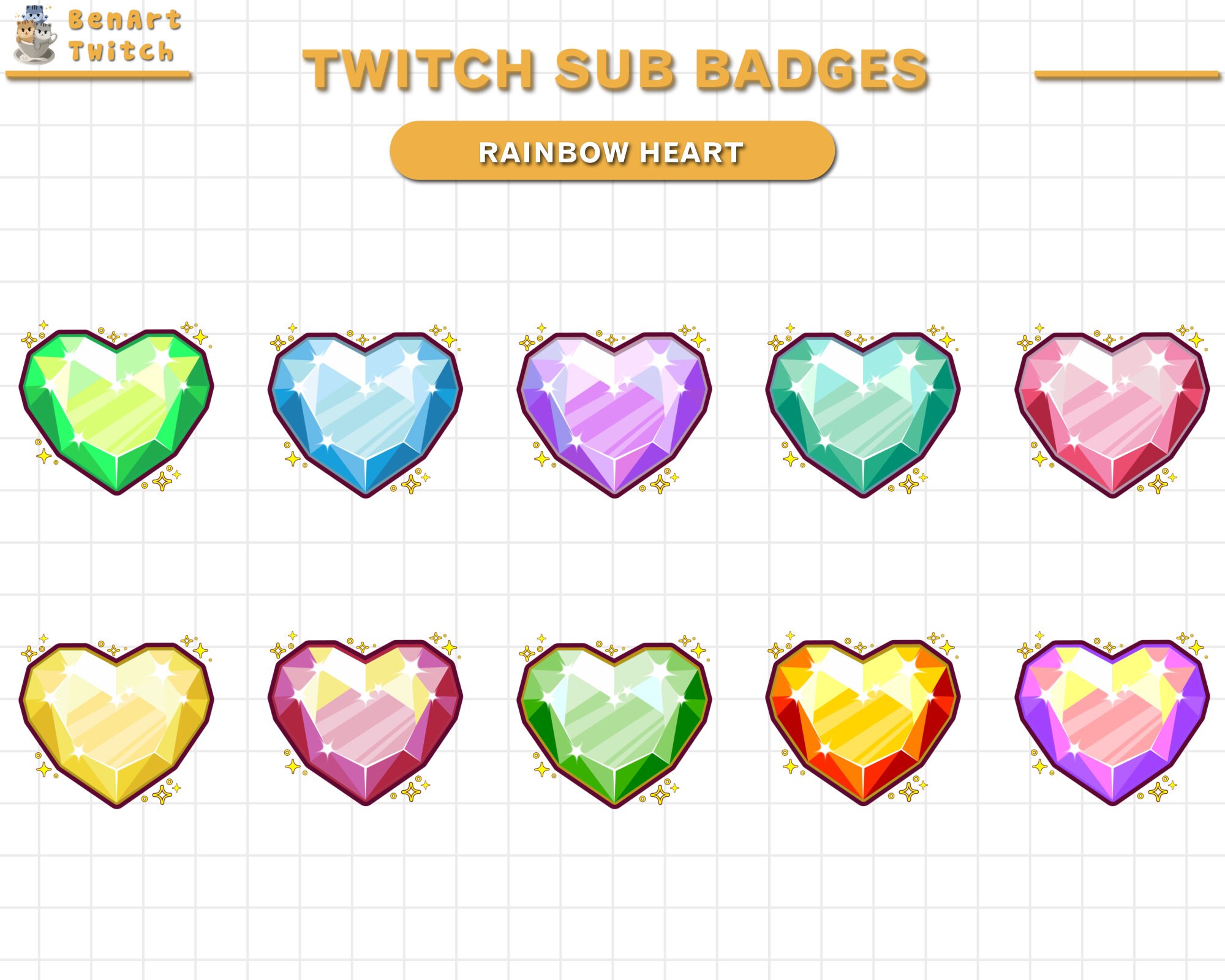 Crystal Heart Twitch Sub Badges, Diamond Heart Twitch Badges for ...