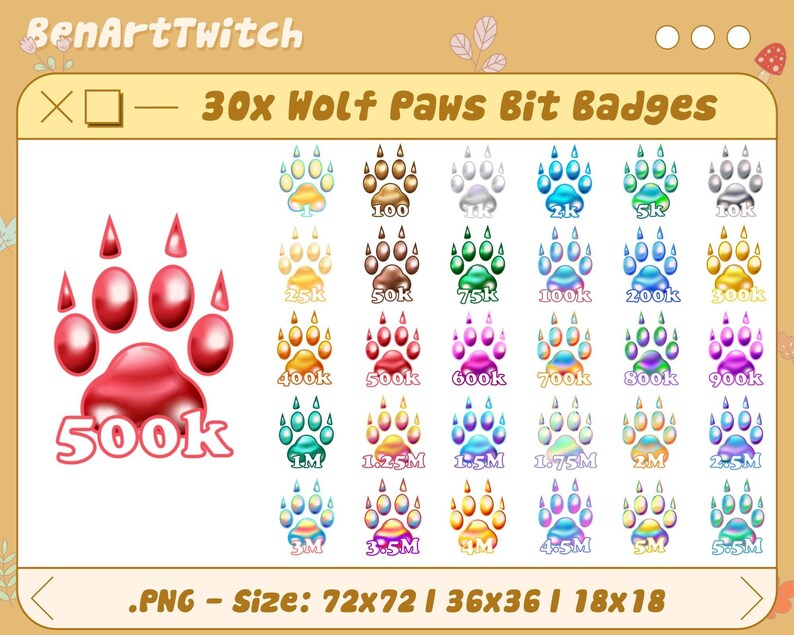 Wolf Paws Twitch Bit Badges, Paw Bit Tier Badges, Cute Cat Twitch Sub ...