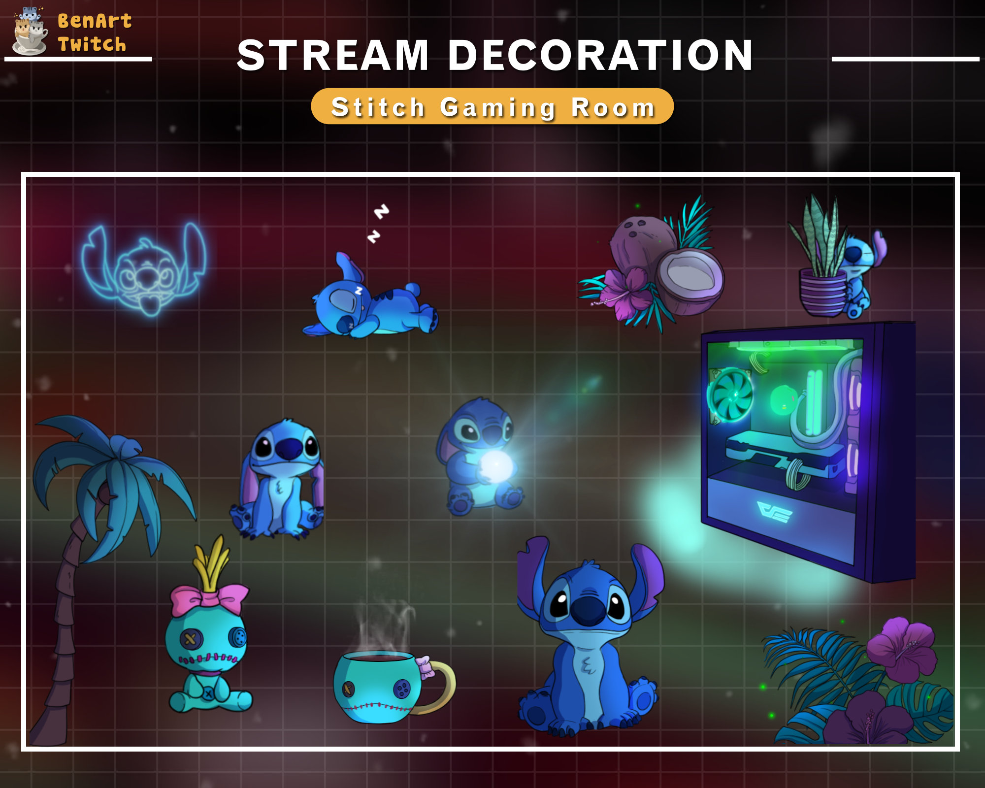 Animated Game Room Stitch Collections Twitch Stream Decoration, CPU ...