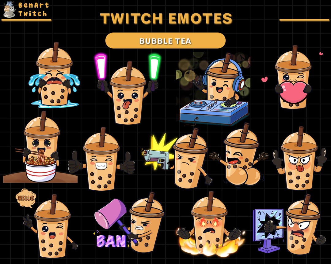 Boba Tea Twitch Emote, Funny Milk Tea Emote for Streamers, Youtubers ...