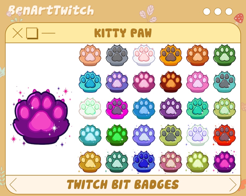 30x Cat Paw Twitch Bit Badges, Cute Kitty Paw Twitch Sub Badges for ...