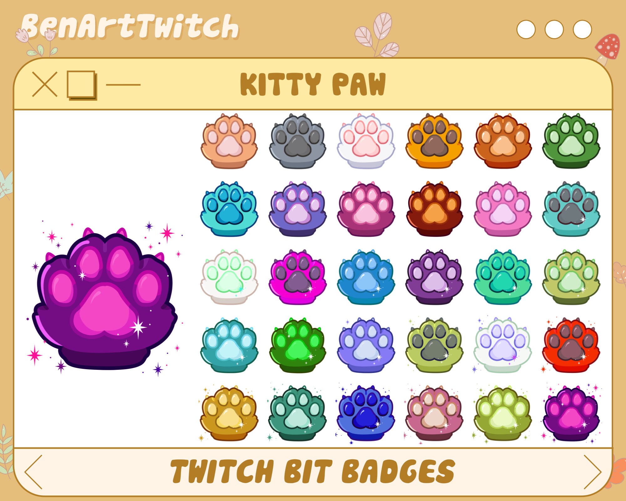 30x Cat Paw Twitch Bit Badges, Cute Kitty Paw Twitch Sub Badges for ...
