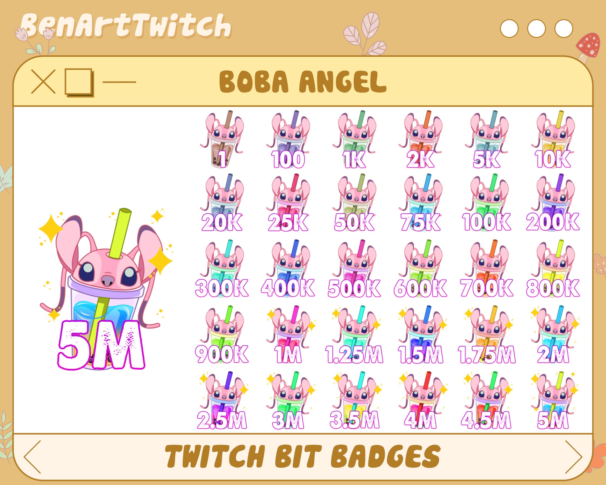 Boba Angel Twitch Bit Badges, Wife Stitch Twitch Sub Badges for ...