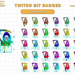 30x Grim Reaper Twitch Sub Bit Badges, Complete Twitch Bit Badges Set ...