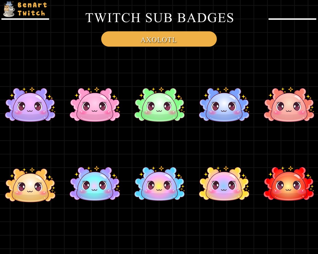 Axolotl Twitch Sub Badges, Cute Twitch Badges Ready to Use for Twitch ...