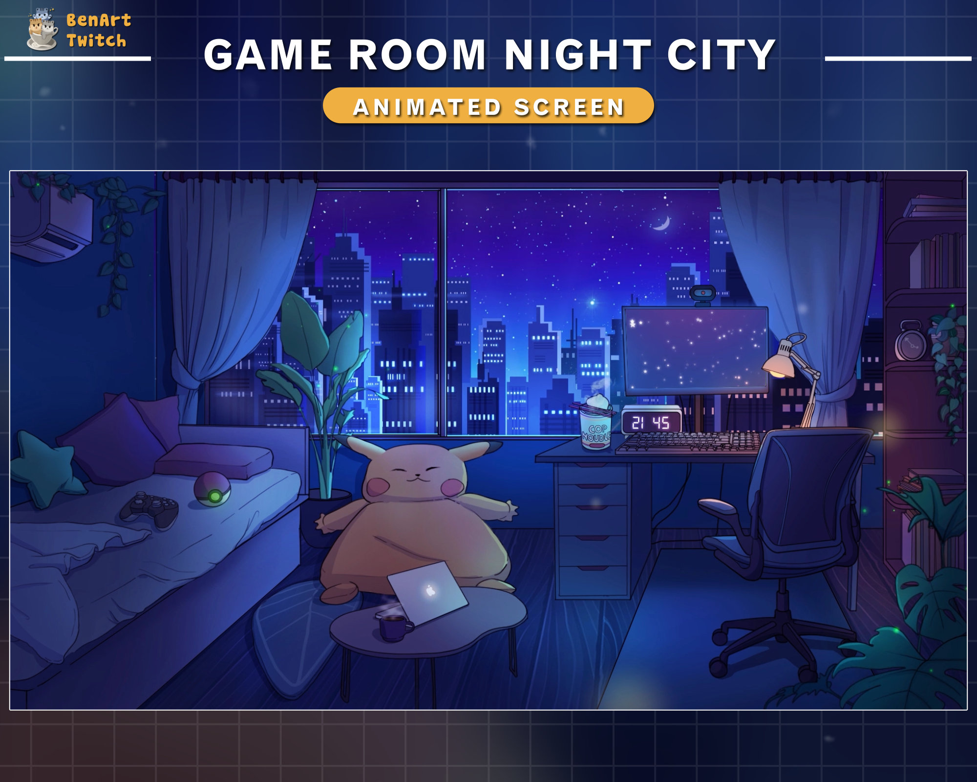 Animated Twitch Screens Cozy PC Room, Lo-fi Bed Room Stream Screens ...