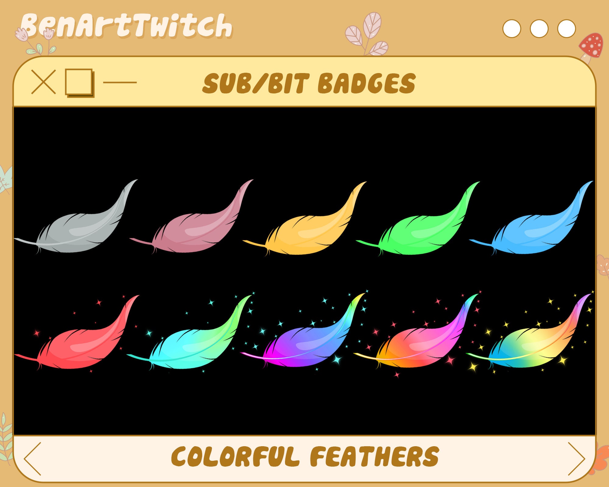 Colorful Feather Twitch Sub Badges Complete Set of Rainbow - Etsy