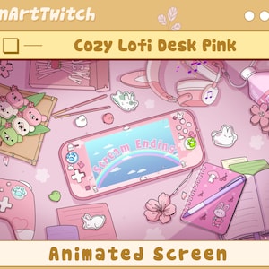 Animated Lofi Desk Stream Screens, Pastel Pink Sakura Twitch Overlay ...