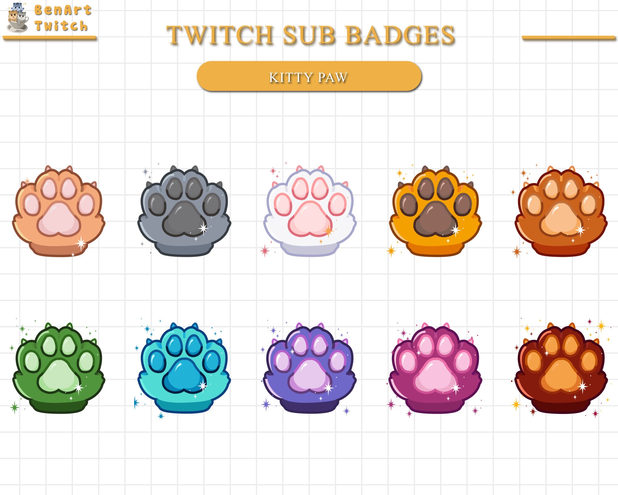 Cat Paw Twitch Sub Badges, Cute Cat Twitch Sub Badges for Streamers ...
