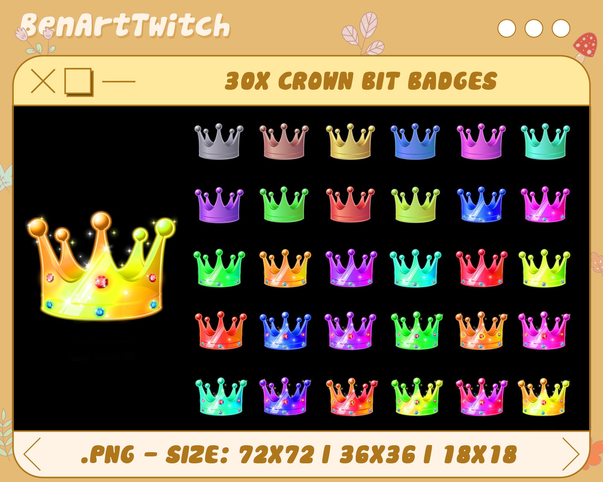 30x Crown Twitch Sub Bit Badges No Numbers, Diamond Crowns Sub Badges ...