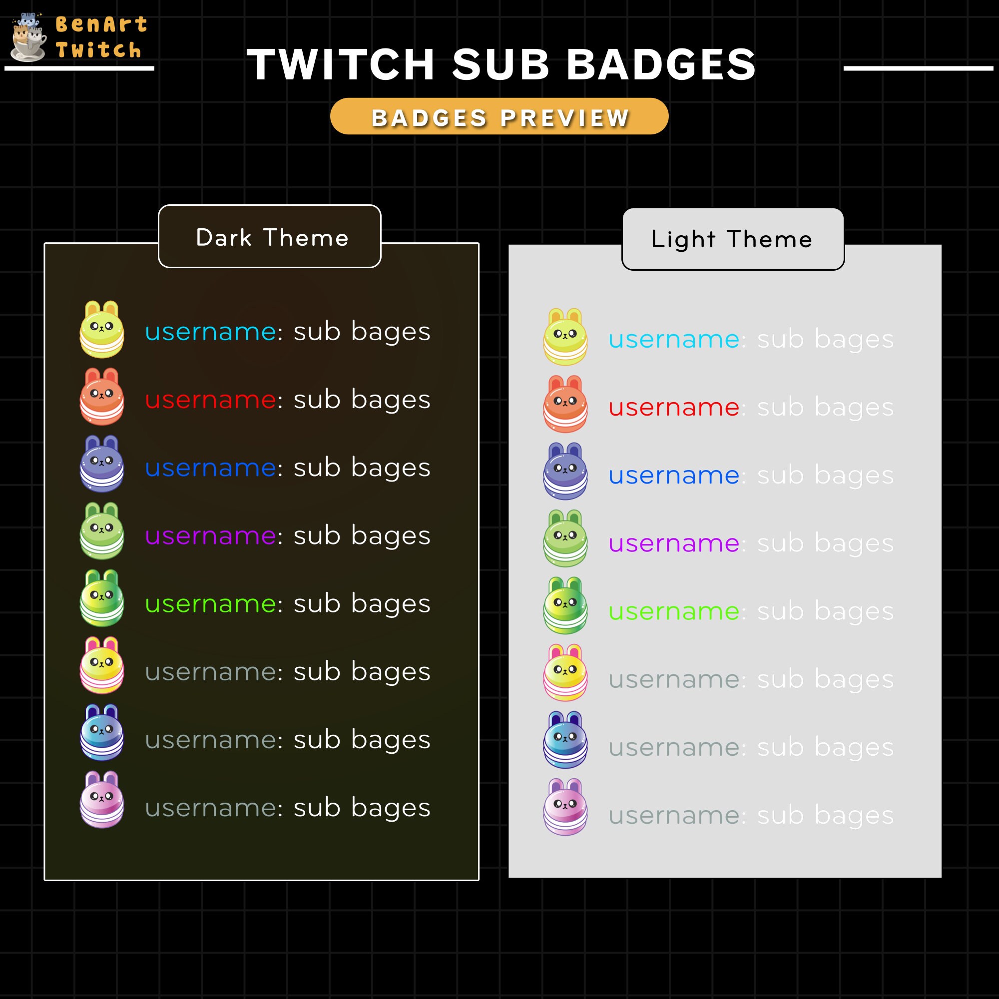 Bunny Macaron Twitch Sub Badges, Bunny Twitch Badges for Streamers ...