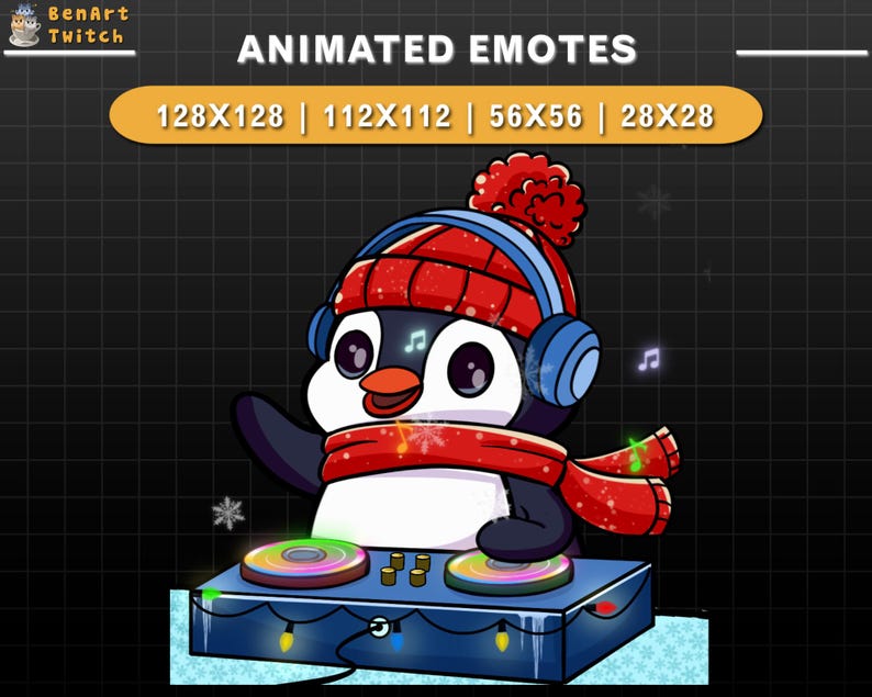 Animated Twitch Emote Penguin DJ, Christmas Cute Emotes for Twitch ...