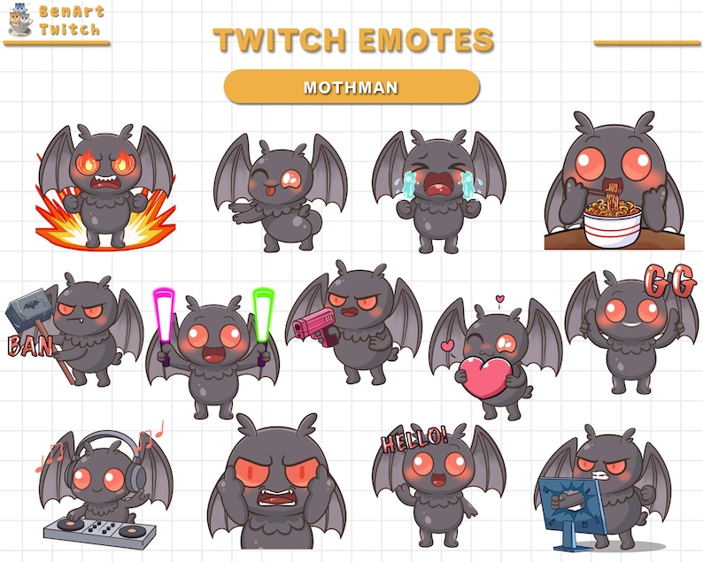 13x Mothman Twitch Emotes, Chibi Static Emotes for Twitch, Youtube ...
