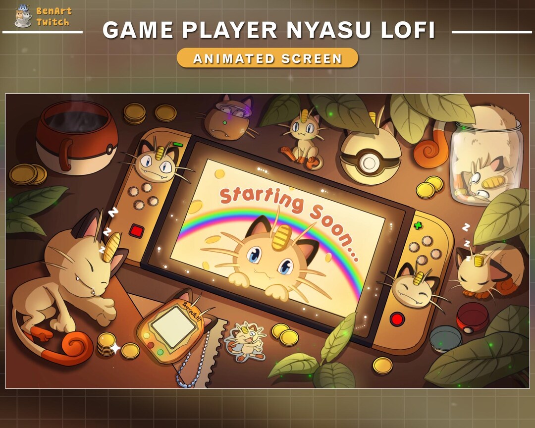 Animated Twitch Screens Lo-fi Desk Meowth, Cute Cat Stream Screens ...