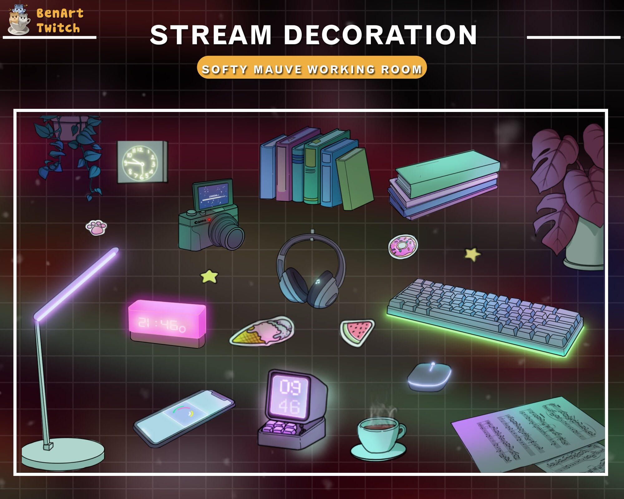 15x Animated Stream Decorations PC Room Collections, Aesthetic Lo-fi ...