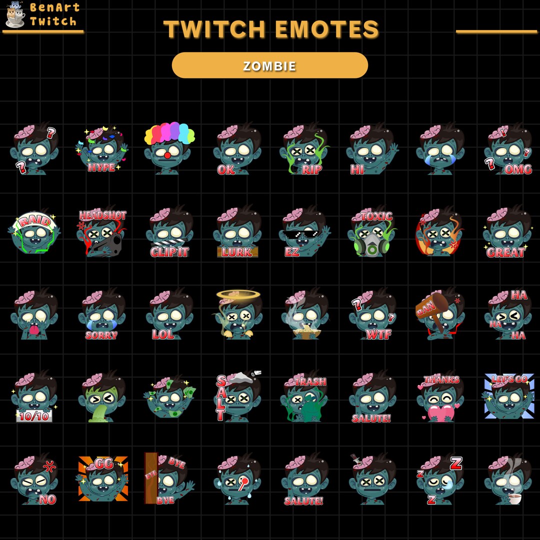 40x Zombie Twitch Emotes Pack, Cute Zombie Stream Emotes, Ready to Use ...