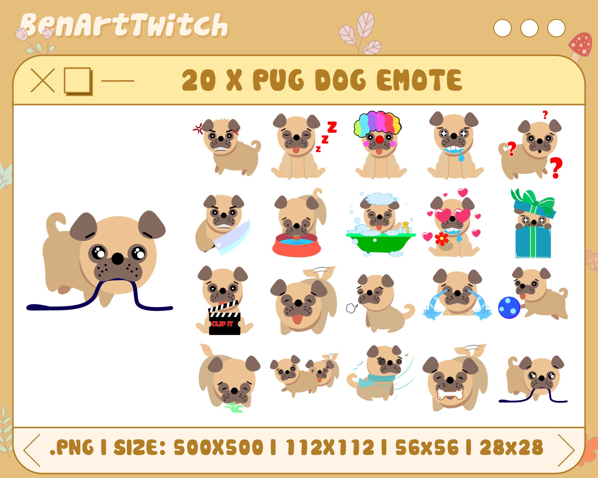 20x Pug Dogs Twitch Emotes Pack, Cute Animals Stream Emotes, Ready to ...