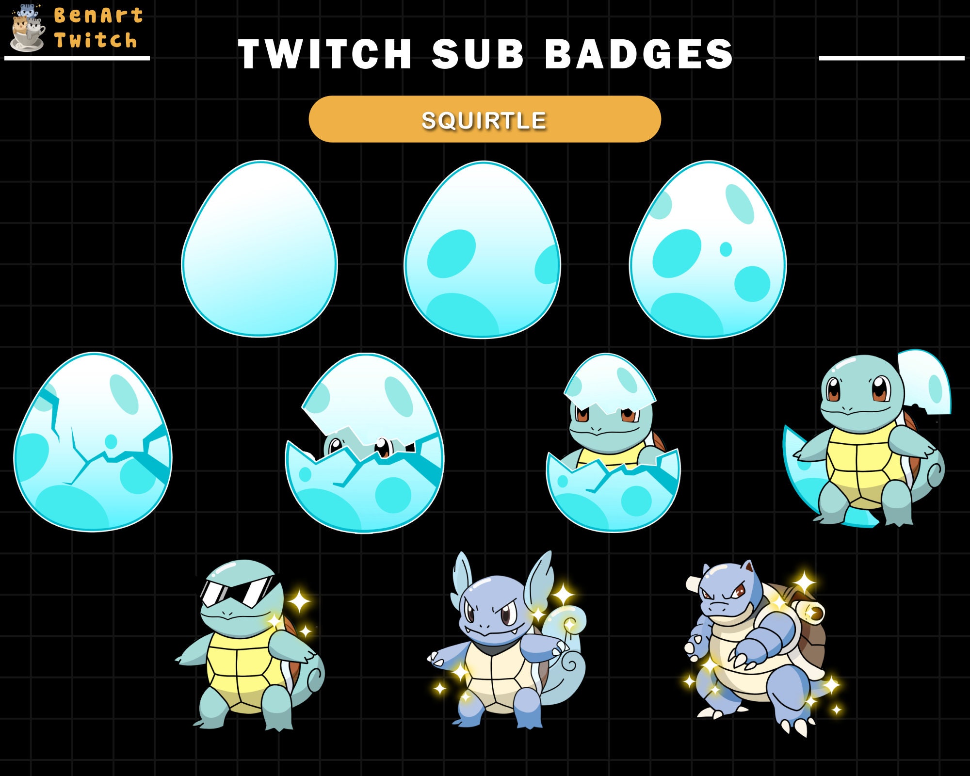 Squirtle Twitch Sub Badges, Cute Pokemon Sub Badges for Streamers ...