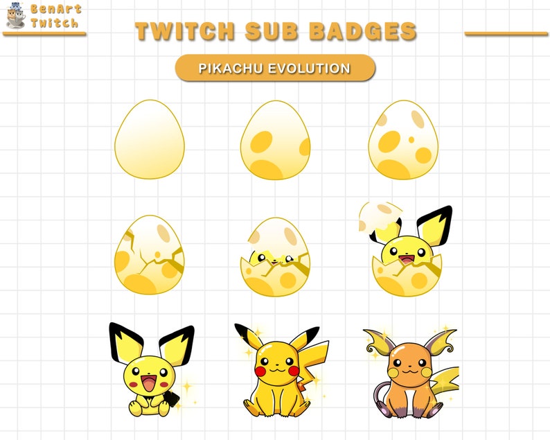 Pikachu Evolution Twitch Sub Badges, Pikachu Sub Badges for Streamers ...