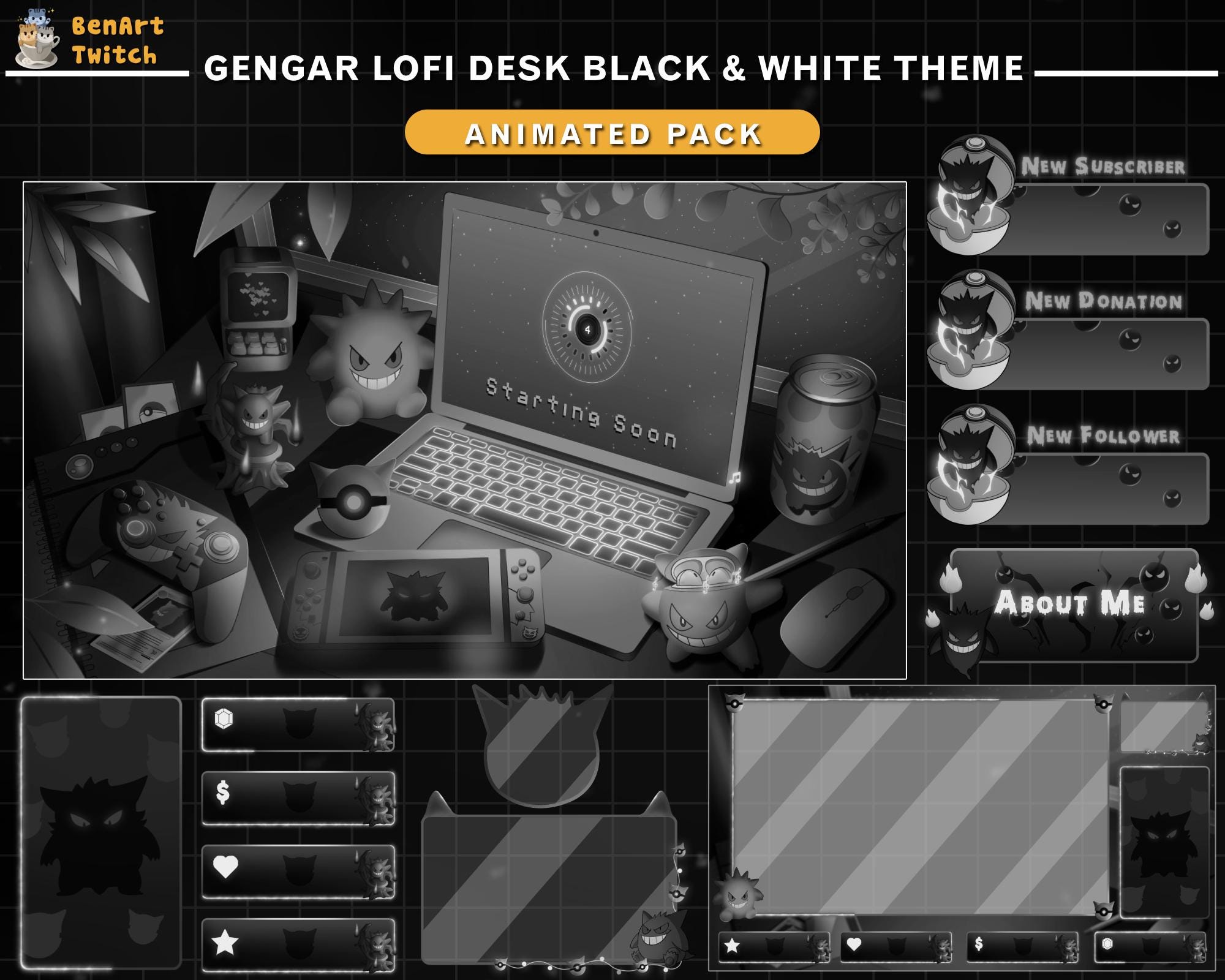 Gengar Twitch Overlay – Animated Stream Package With Lofi Desk, Cozy ...