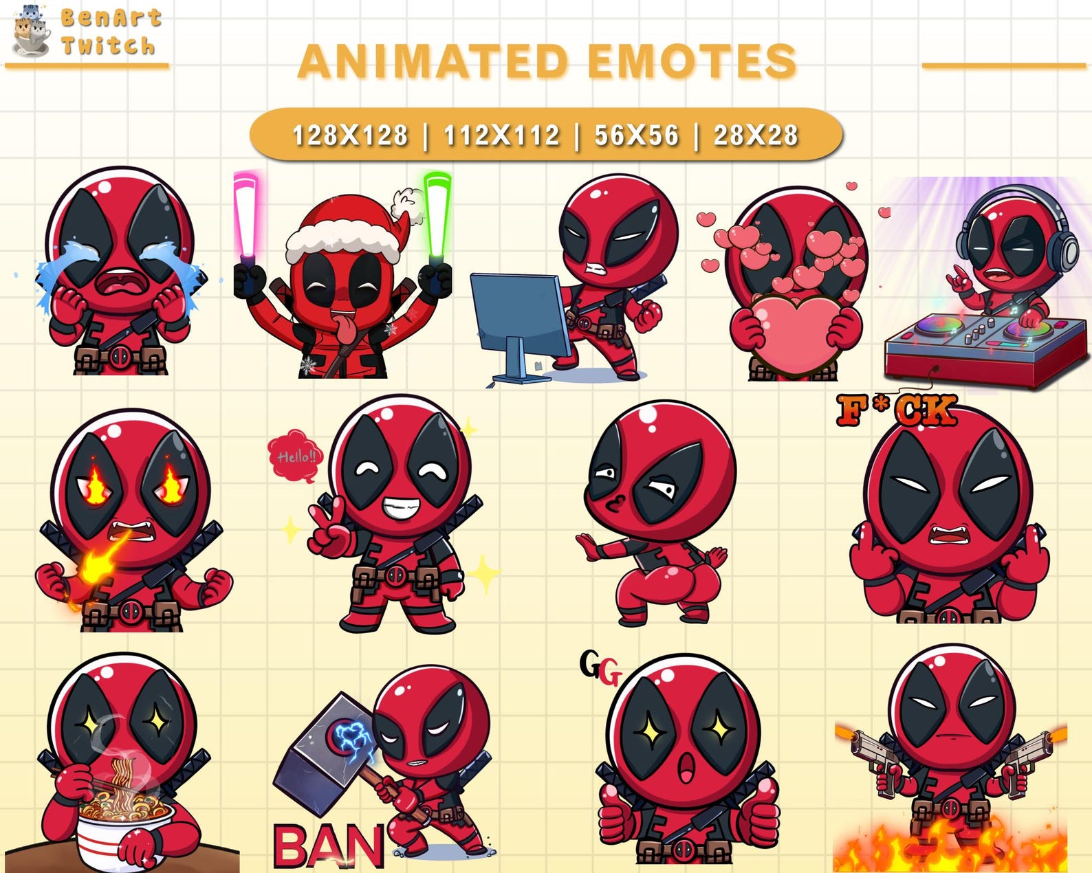 Animated Deadpool Emotes Pack, Chibi Superhero Twitch & Discord Emotes ...