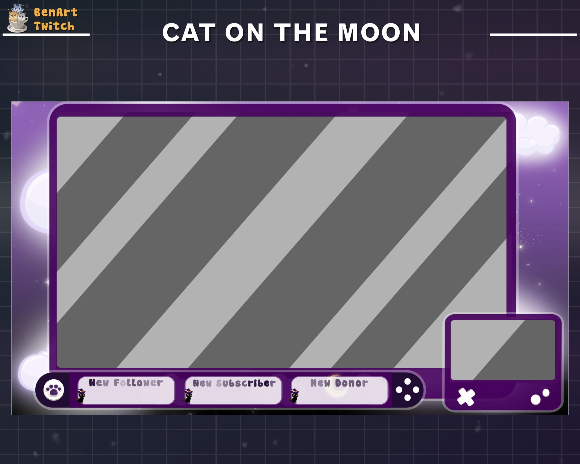 Animated Black Cat and Moon Stream Package, Witchy Cat Twitch Overlay ...