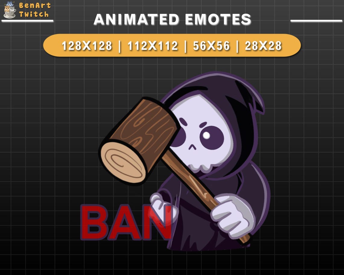 Animated Twitch Emote Cute Reaper BAN, BAN Twitch Emotes, Cute Emotes ...