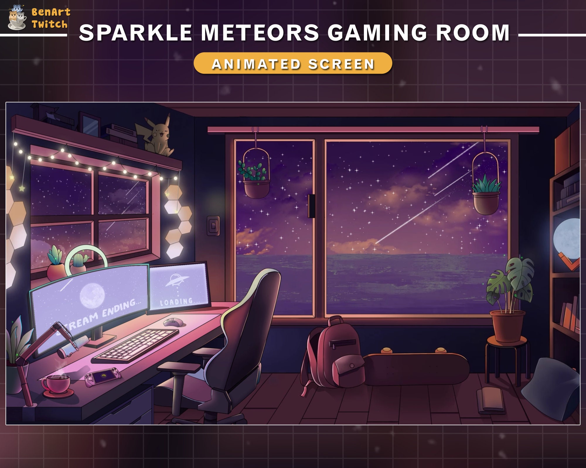 Animated Twitch Screens Cozy PC Room Ocean Beachfront, Lofi Game Room ...