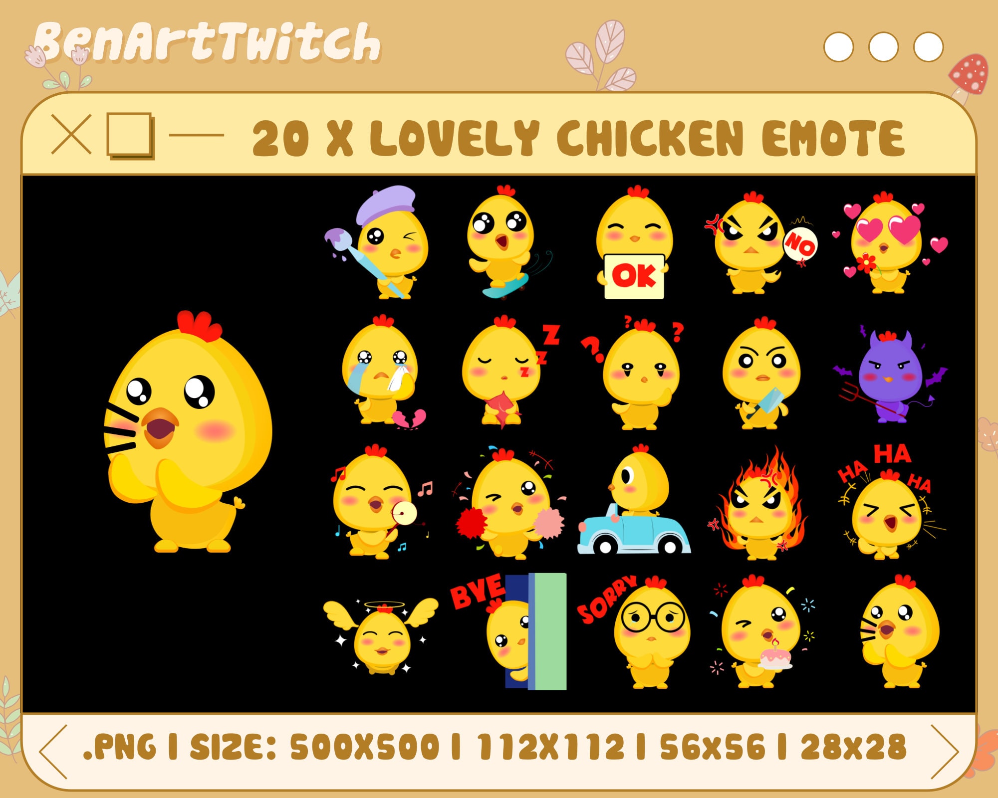 Yellow Chicken Twitch Emotes Pack 20, Cute Animals Stream Emotes, Ready ...