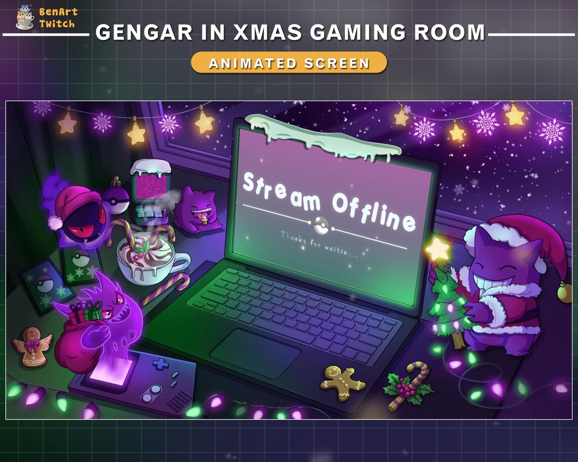 Animated Gengar Christmas Twitch Overlay, Cozy Lofi Gaming Desk Stream ...