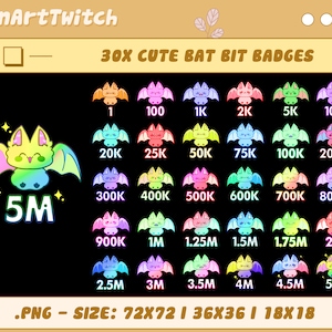 30x Cute Bats Twitch Sub Bit Badges, Complete Twitch Bit Badges Set ...