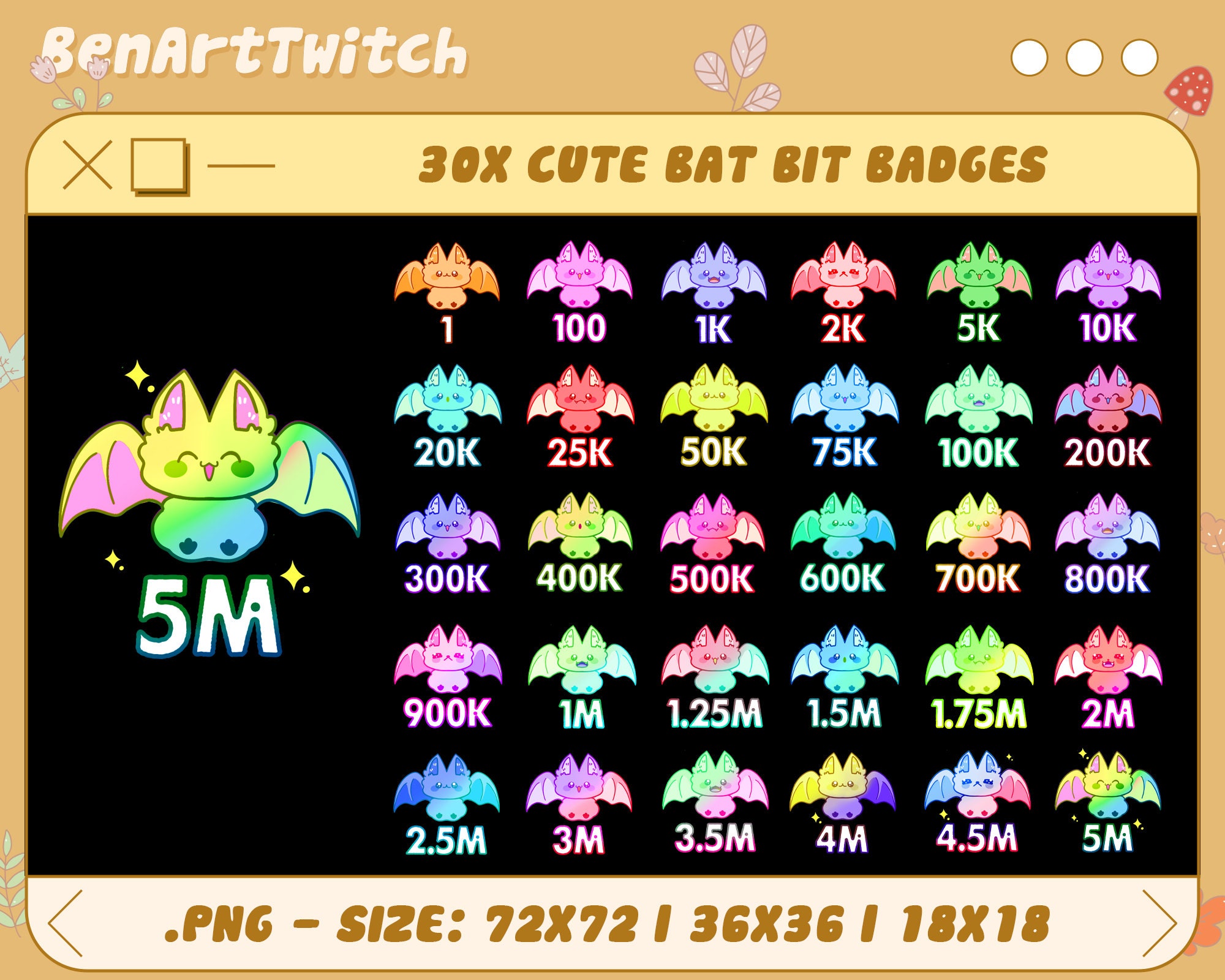 30x Cute Bats Twitch Sub Bit Badges, Complete Twitch Bit Badges Set ...