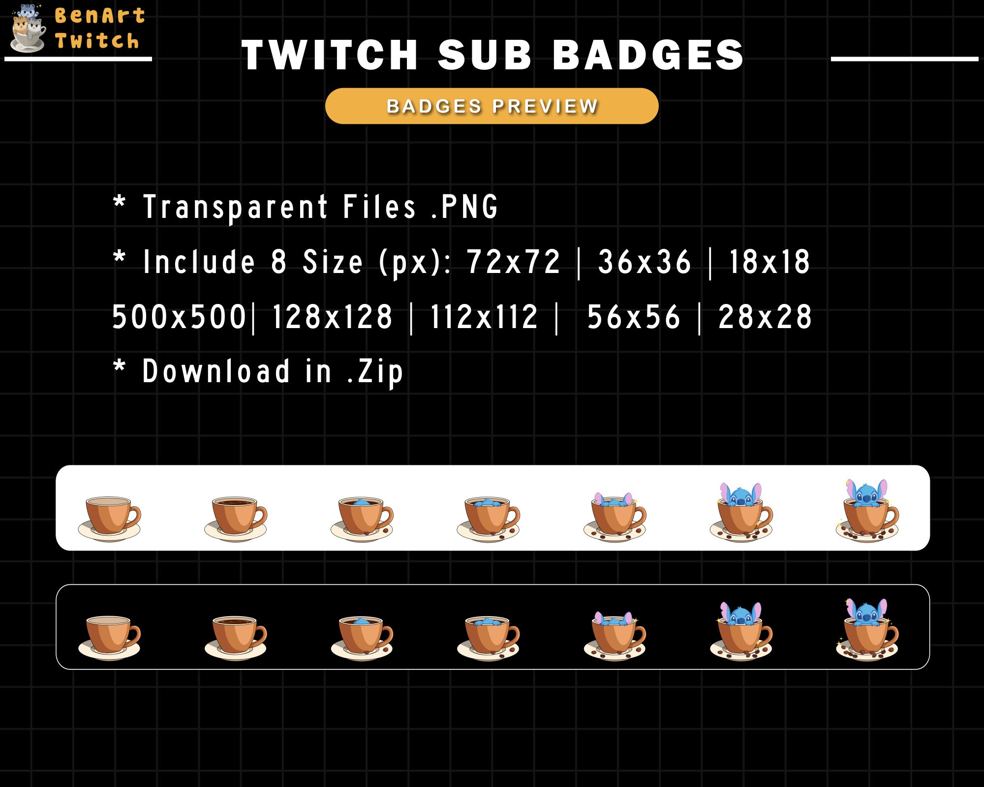 Coffee Mugs Stitch Twitch Sub Badges, Cute Stitch Twitch Bit Badges ...