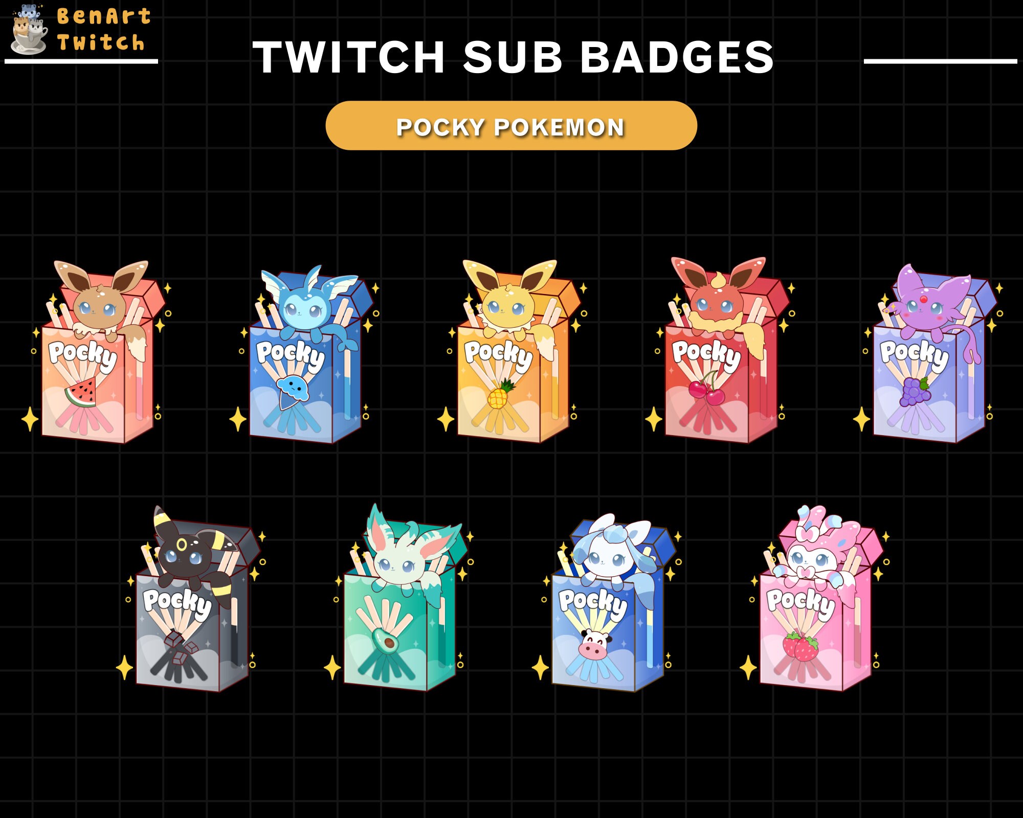 Cute Pocky Twitch Sub Badges, Pokemon Twitch Badges Ready to Use for ...